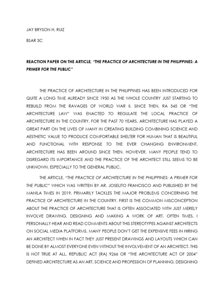 Reaction Paper | PDF | Architect | Engineer