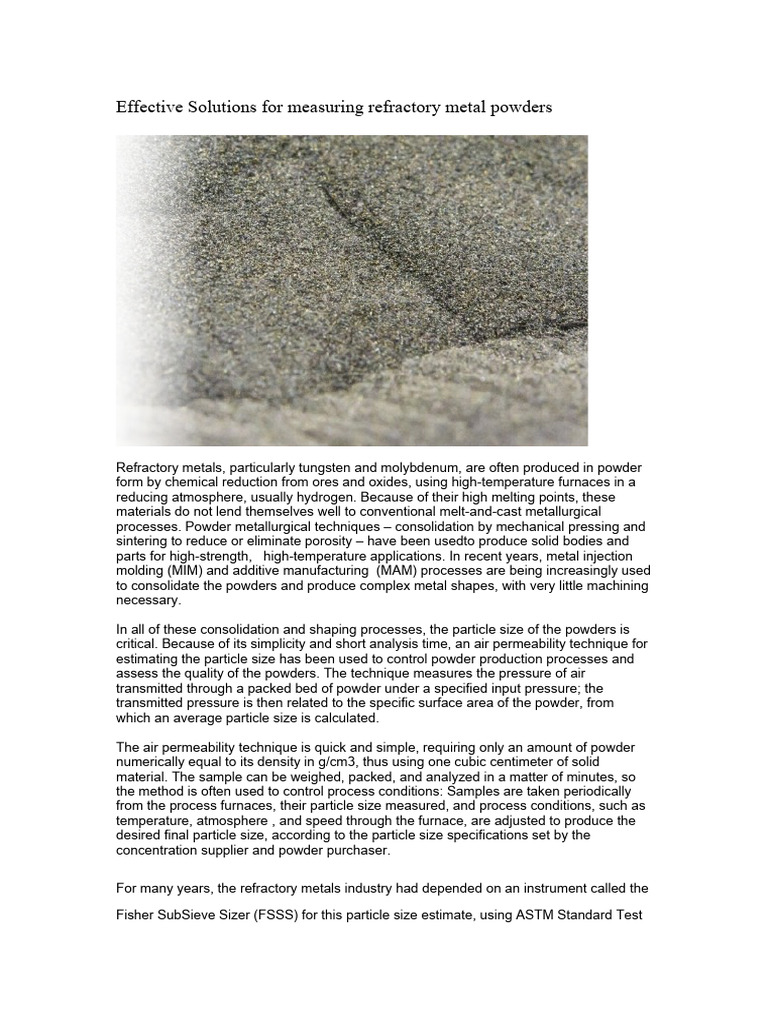 Post 1. Effective Solutions For Measuring Refractory Metal | PDF