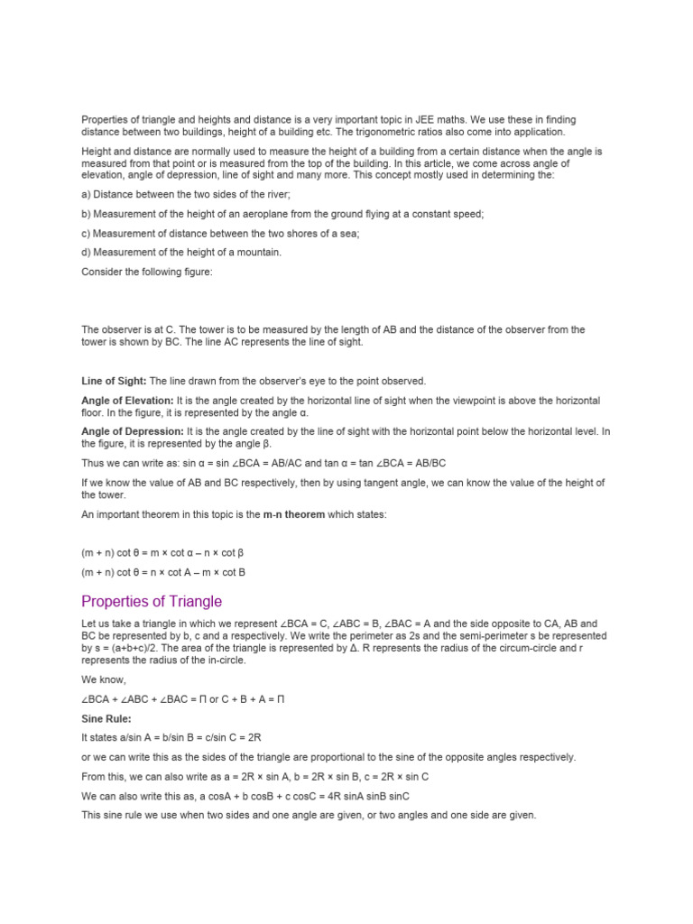 Triangle Properties and Formulas Guide | PDF | Triangle | Trigonometric ...