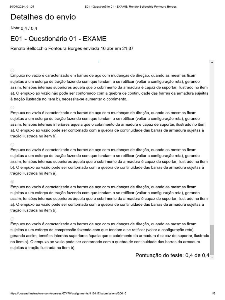 E01 - Questionário 01 - EXAME | PDF