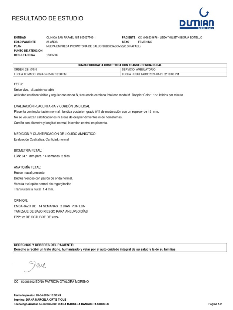 Leidy Yulieth Borja Botello | PDF | Feto | Medicina CLINICA