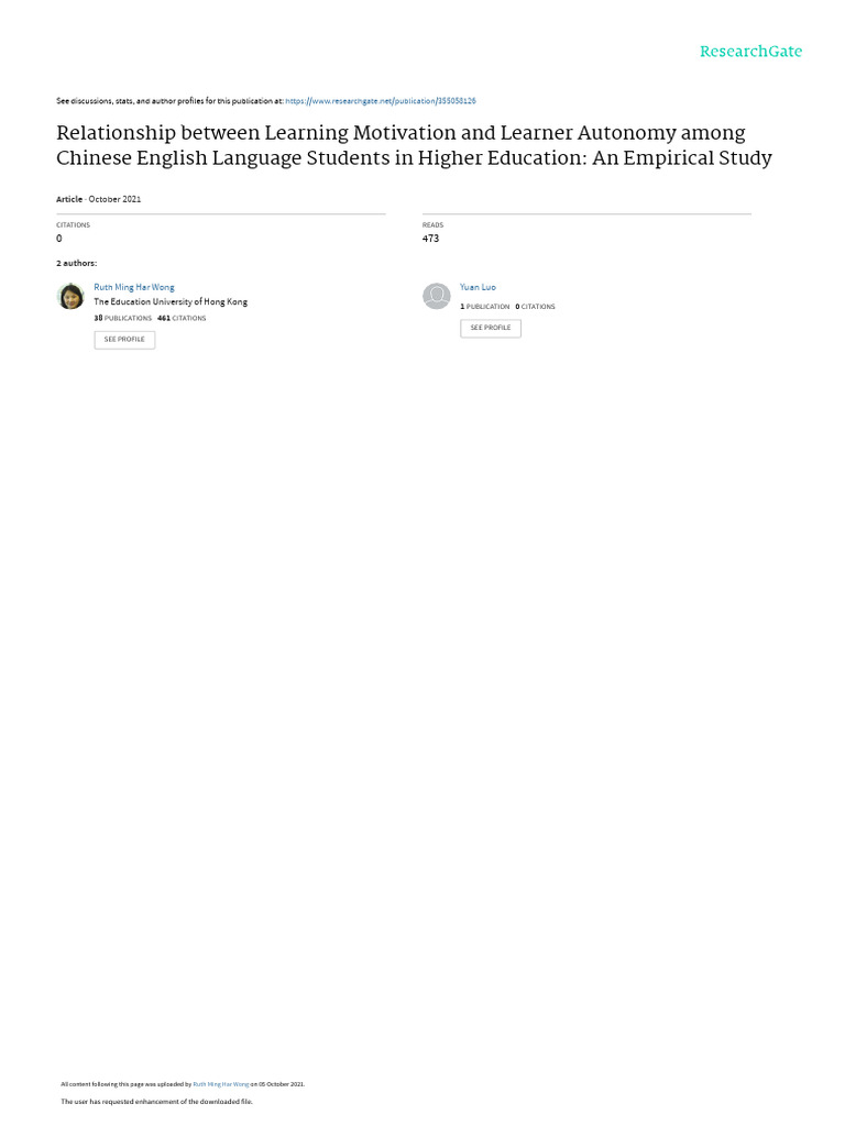 Relationship Between Learning Motivation and Learner Autonomy Among ...