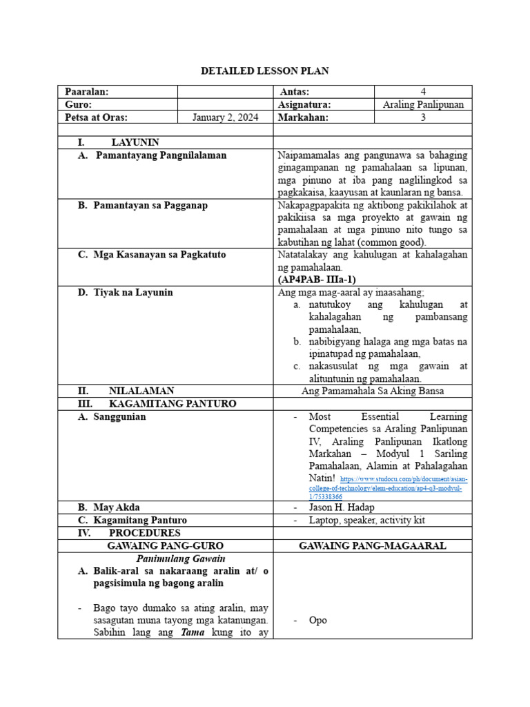 Detailed Lesson Plan TSCS Ap | PDF