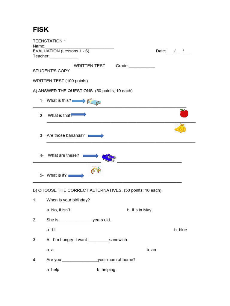 Prova Fisk Teens 1 | PDF