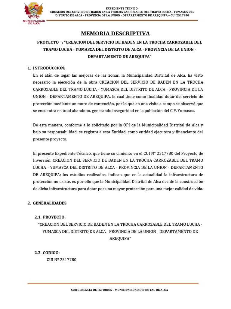 Memoria Descriptiva | PDF | Clima | Presupuesto