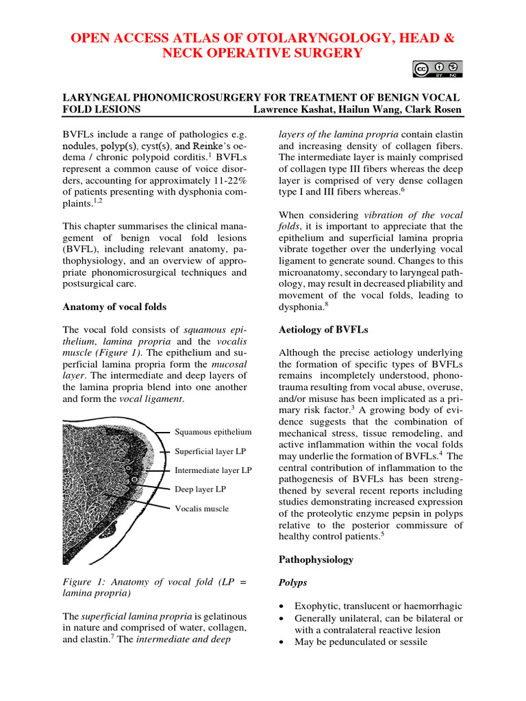 Laryngeal Phonomicrosurgery For Treatment of Benign Vocal Fold Lesions ...
