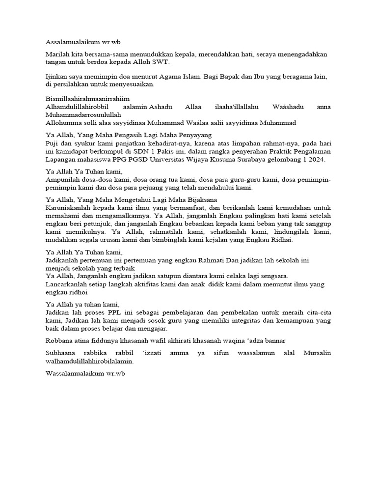 Teks Do'a Pembukaan PPL | PDF