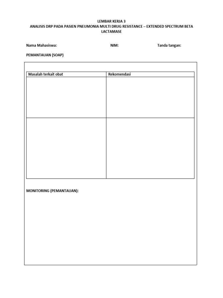 Lembar Kerja - Uho - 0920 - Analisis DRP Pada Pasien Pneumonia Mdr-Esbl ...