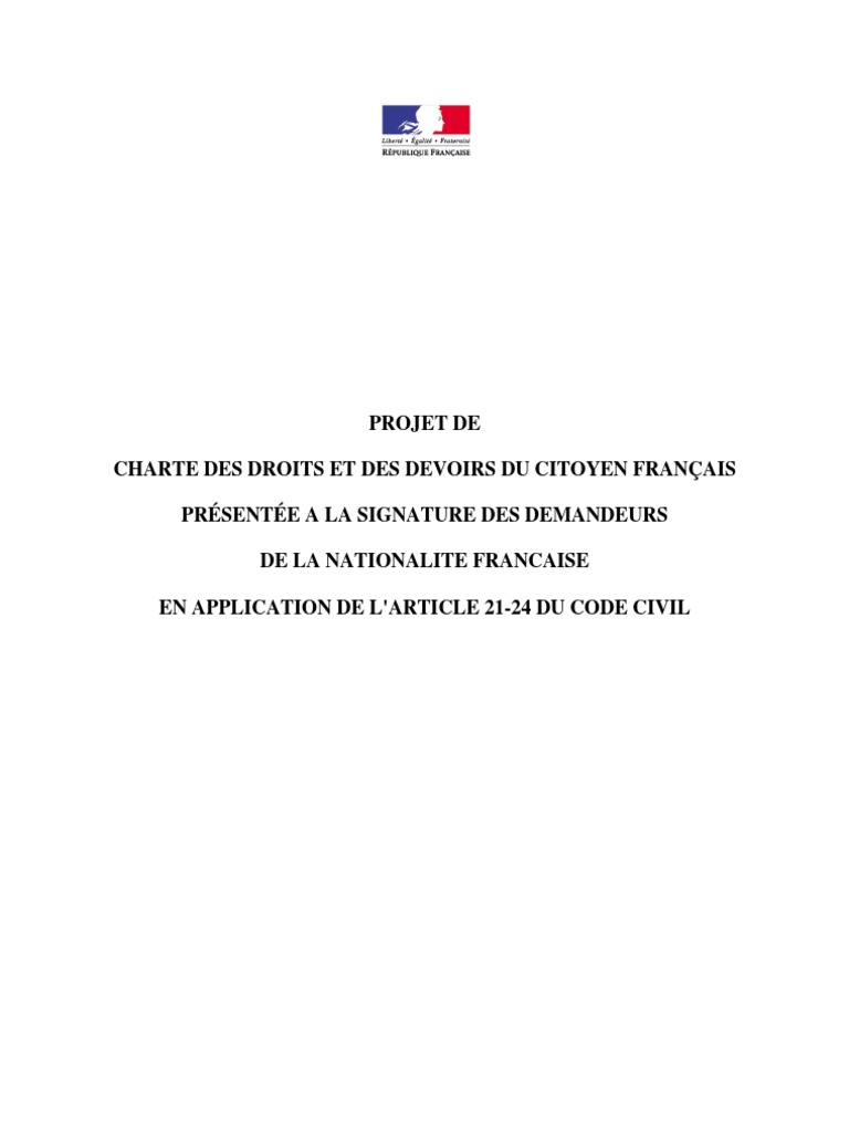 Charte Des Droits Et Devoirs Du Citoyen Français Pdf Liberté D