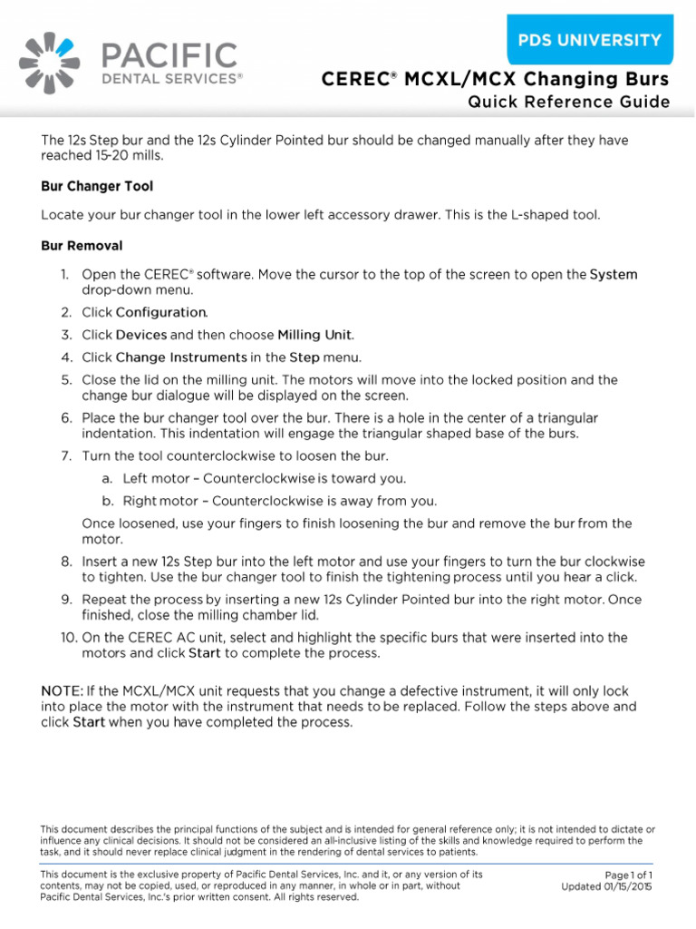 Cerec MCXL MCX Changing Burs | PDF