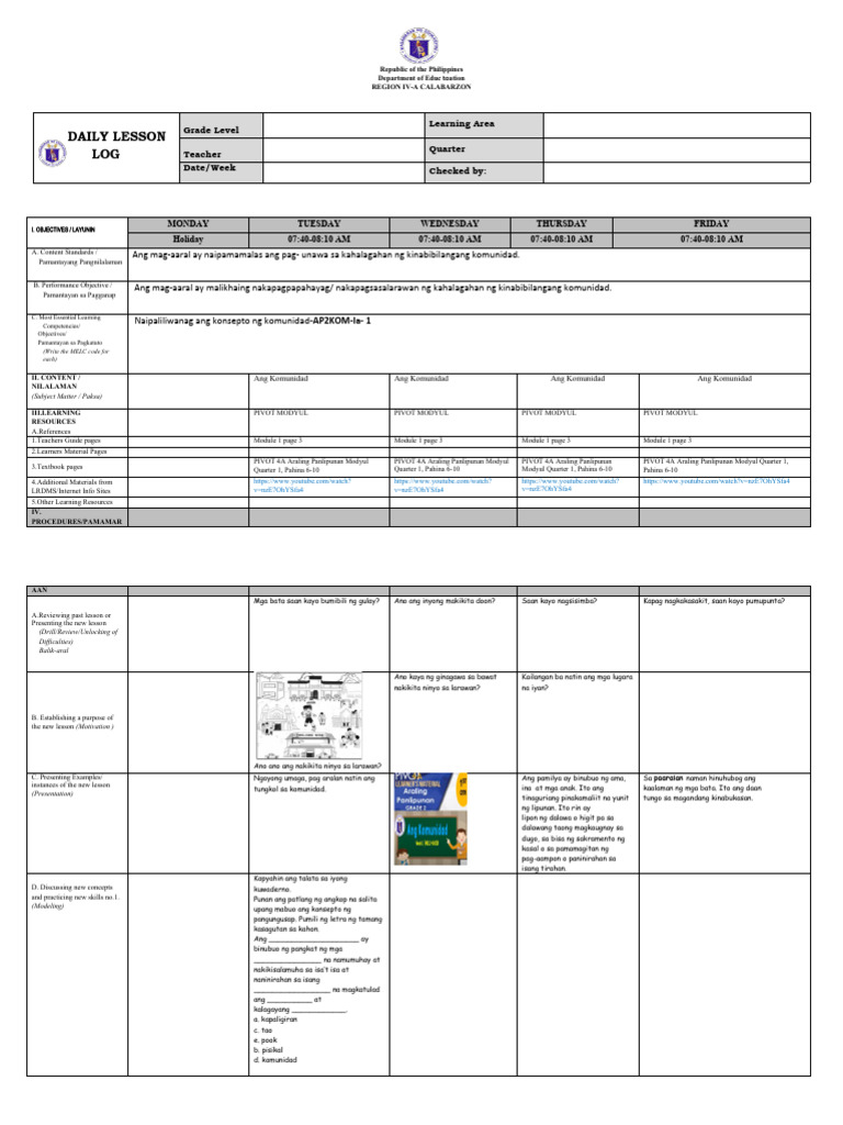 DLL AP Q1 Week 1 | PDF | Recycling | Learning