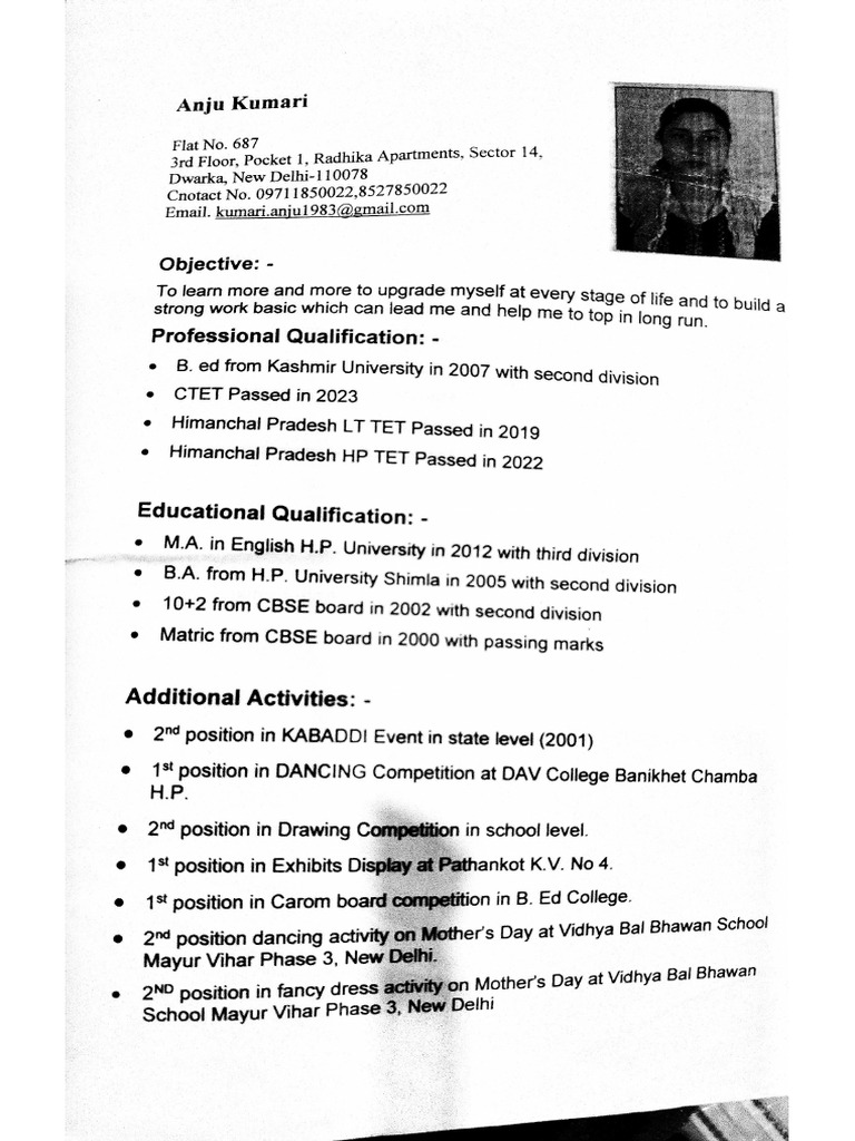 PDF Resume Anju Kumari | PDF