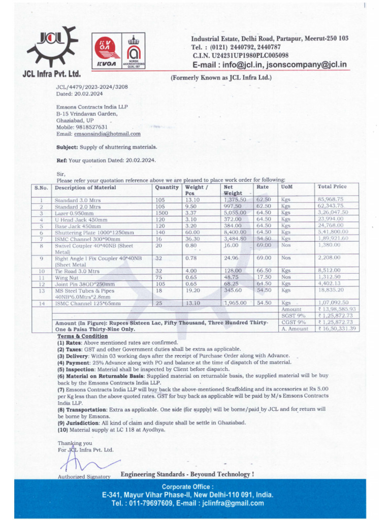 JCIL Work Order | PDF