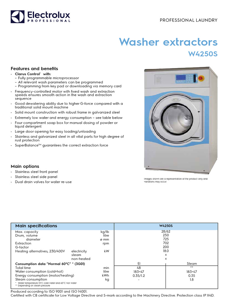 Brochure Electrolux w4250s | PDF | Washing Machine | Physical Quantities