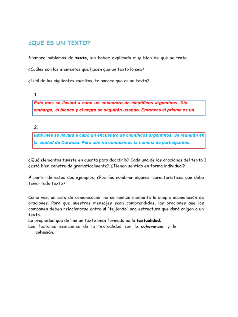Texto. Coherencia y Cohesion | PDF | Tierra | Oración (Lingüística)
