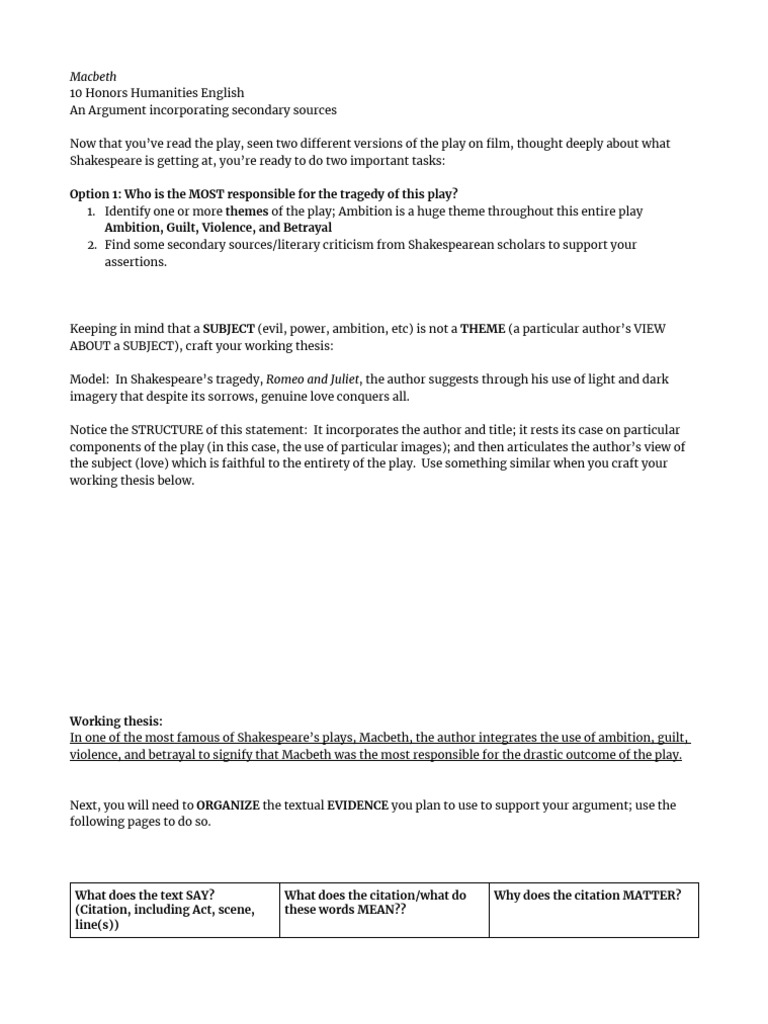 Macbeth Argument With Secondary Source | PDF | Macbeth
