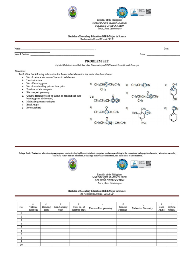 (Week 4 - Problems) - Hybrid Orbitals and Molecular Geometry of Different Functional Groups ...