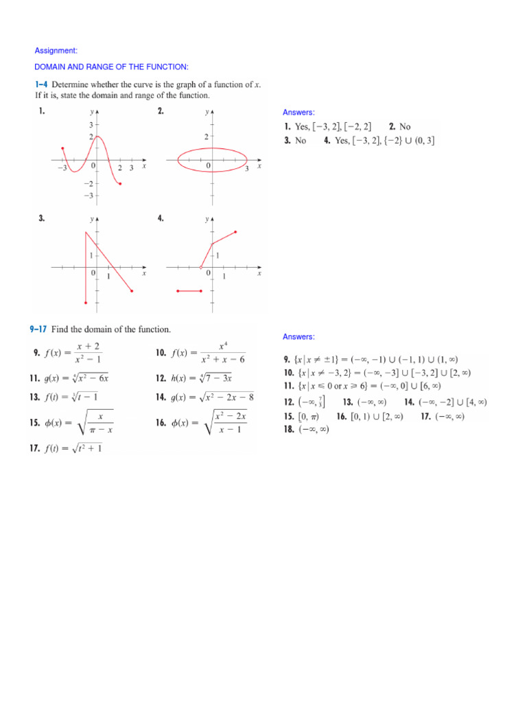Domain And Range Assignment Pdf