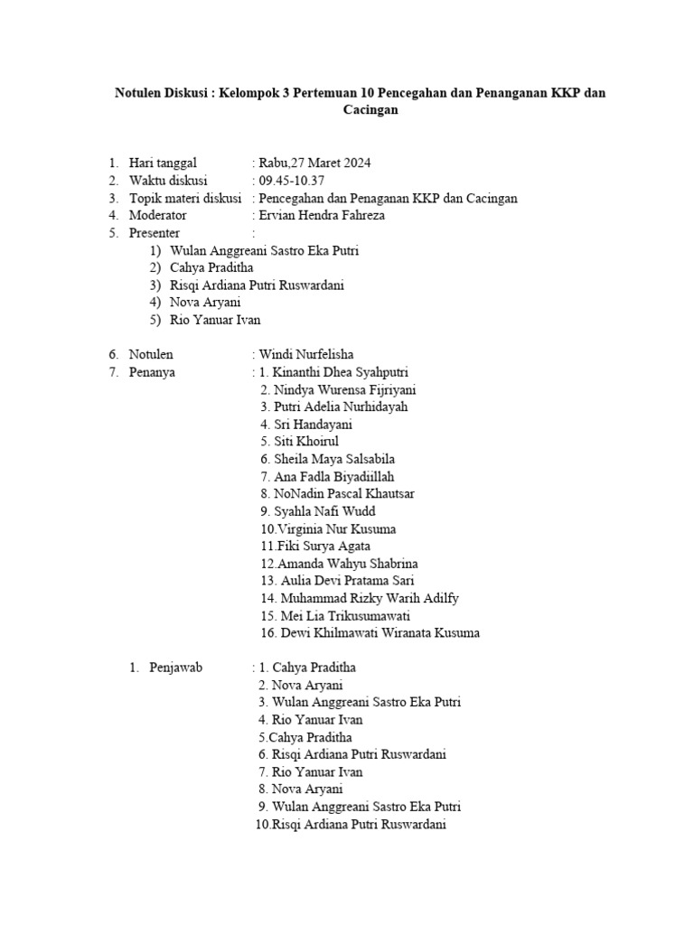 Notulen Kelompok 3 KKP Dan Cacingan Fix | PDF