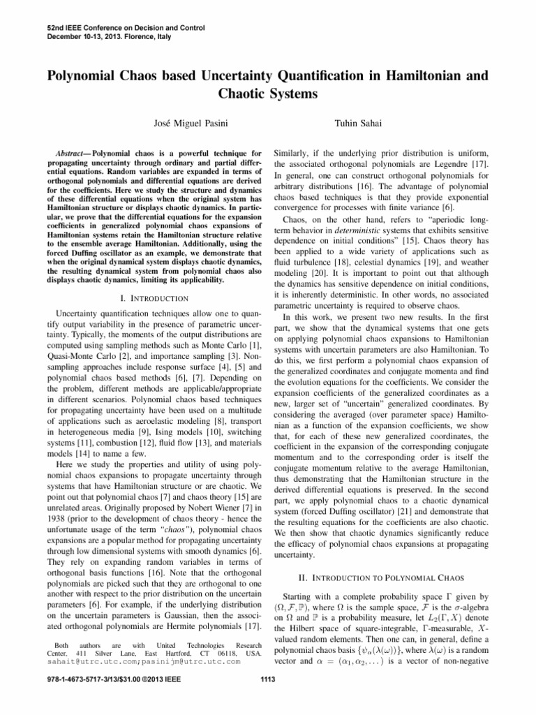 Polynomial Chaos Based Uncertainty Quantification in Hamiltonian and | PDF | Chaos Theory ...