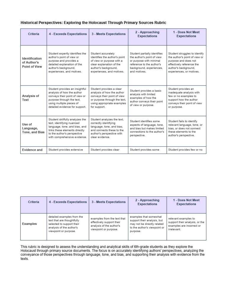 6th Grade Holocaust Primary Source Analysis | PDF | Rubric (Academic ...