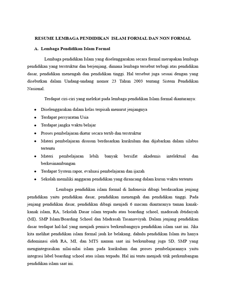 Lembaga Pendidikan Islam Formal Dan Non Formal | PDF