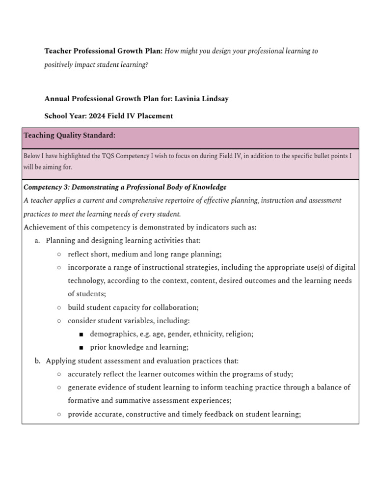 Positively Impact Student Learning?: Teacher Professional Growth Plan ...