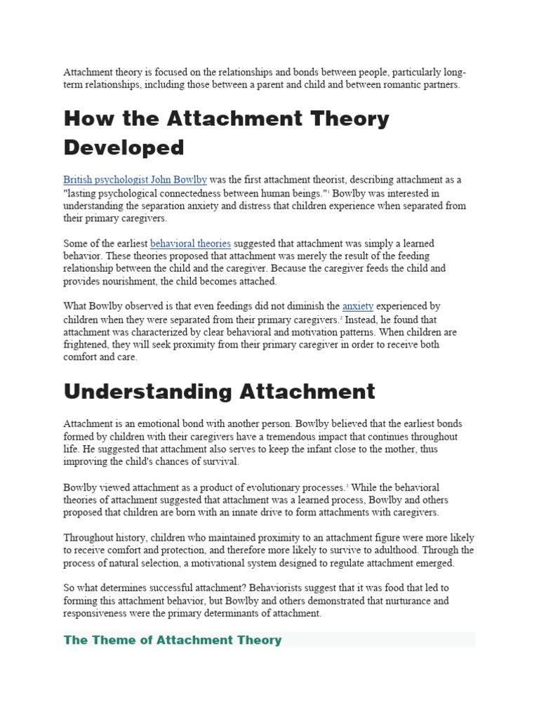 Theory of Attachment | PDF | Attachment Theory | Emotions