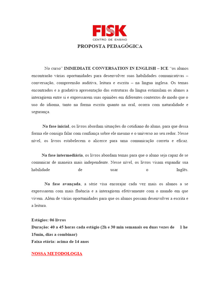 Proposta Pedagógica Fisk | PDF | Pedagogia | Aprendizado