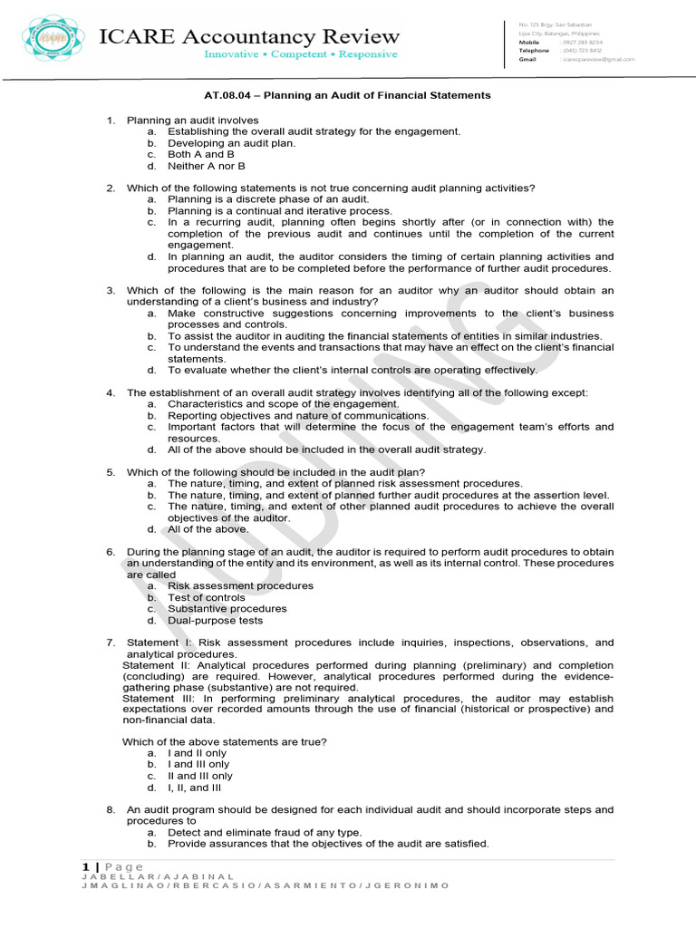 Audit Planning Essentials | PDF | Audit | Financial Audit