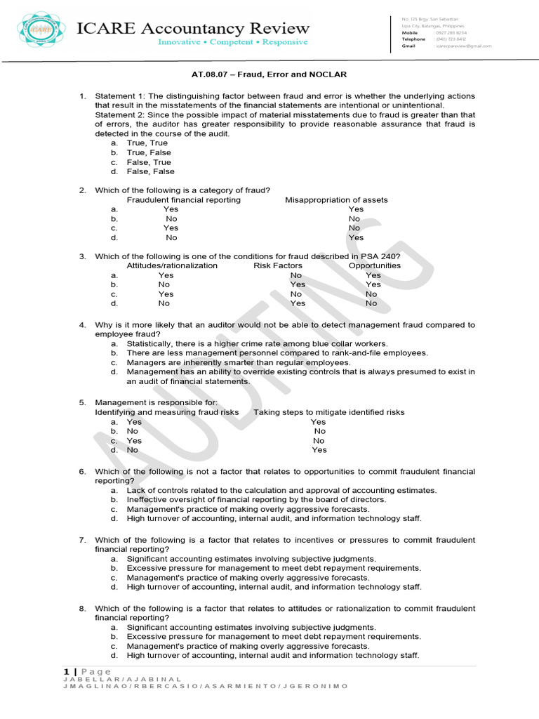 Fraud, Error and NOCLAR | PDF | Audit | Financial Audit