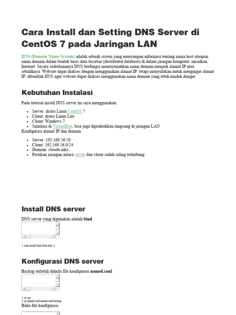 Install DNS Server CentOS 7 LAN | PDF