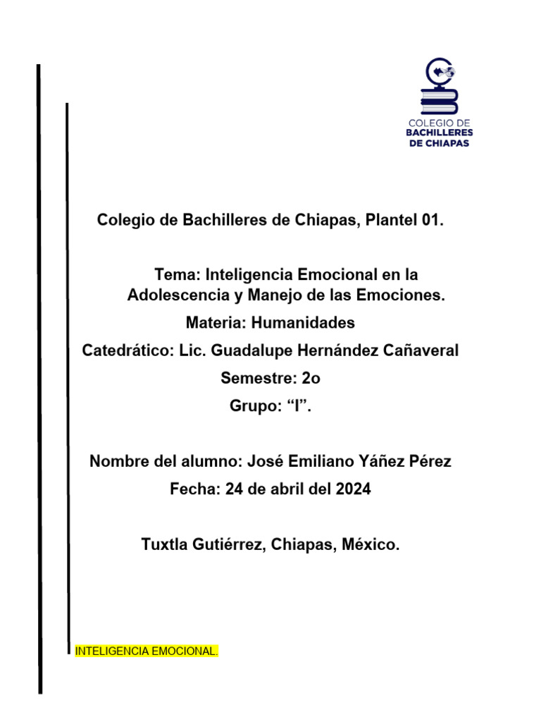 Inteligencia Emocinal Emiliano | PDF | Las emociones | Inteligencia ...