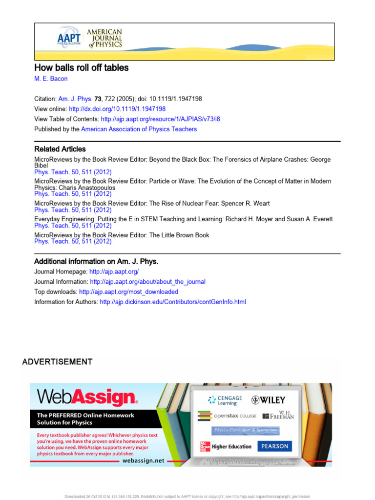 How Balls Roll Off Tables: Related Articles | Download Free PDF ...