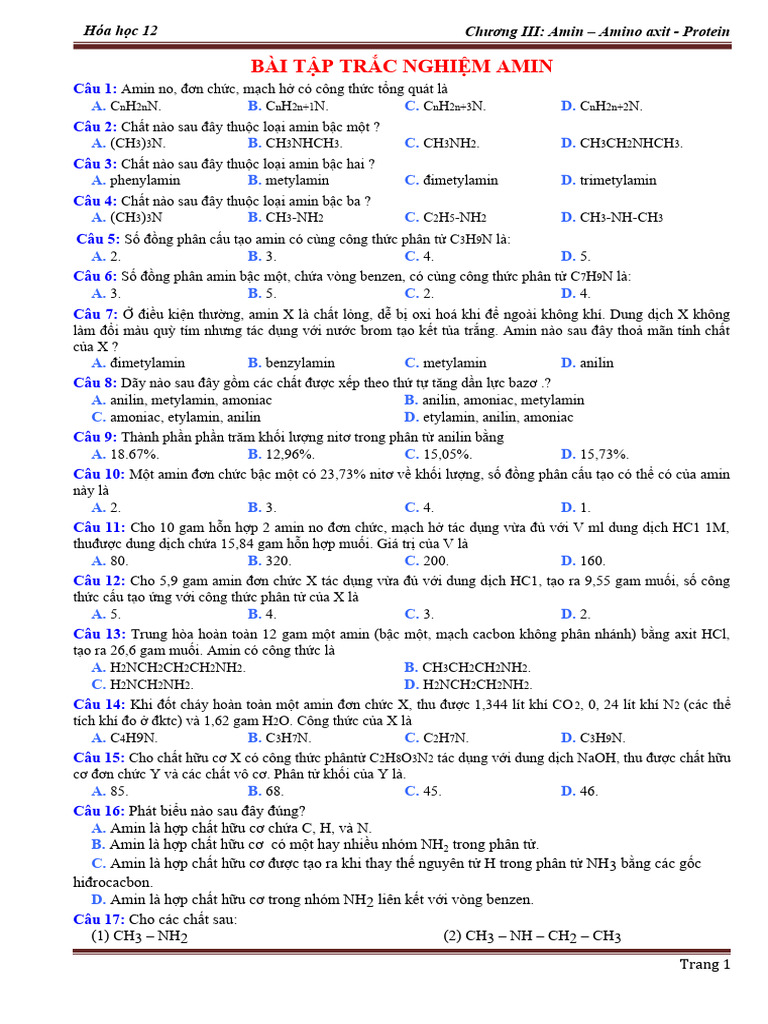 Bai Tap Trac Nghiem AMIN Co Dap An | PDF
