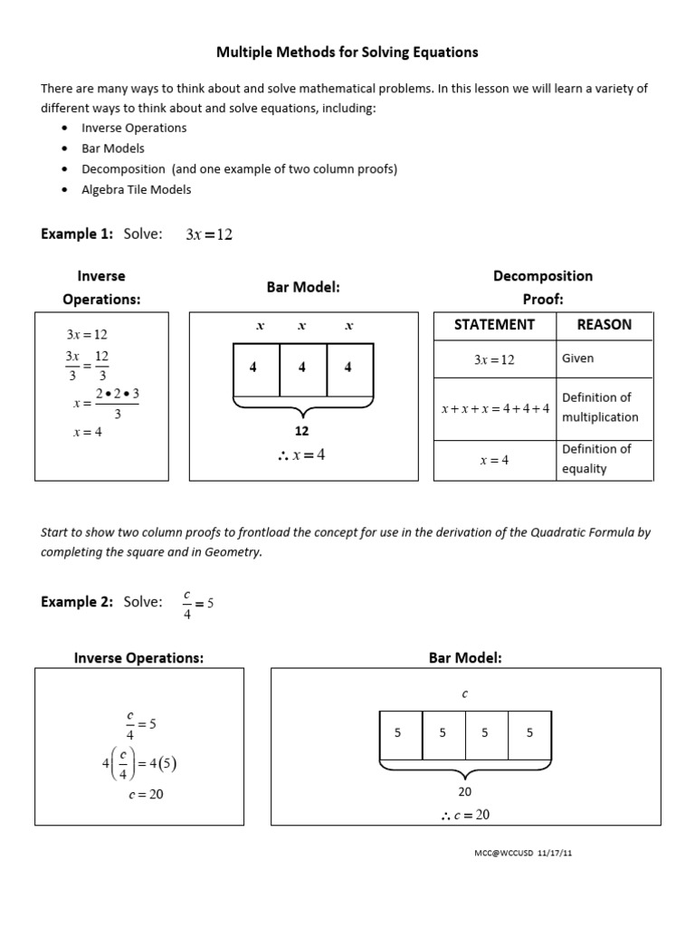 Solving Equations Multiple Methods V 4 | PDF | Equations | Mathematical ...