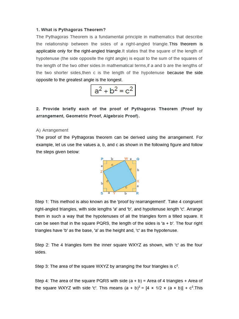Pythagoras Theorem Explained | PDF | Geometry | Cartesian Coordinate System