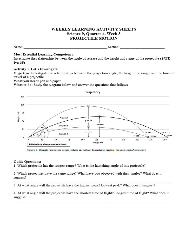 Projectile Motion Learning Activity | PDF