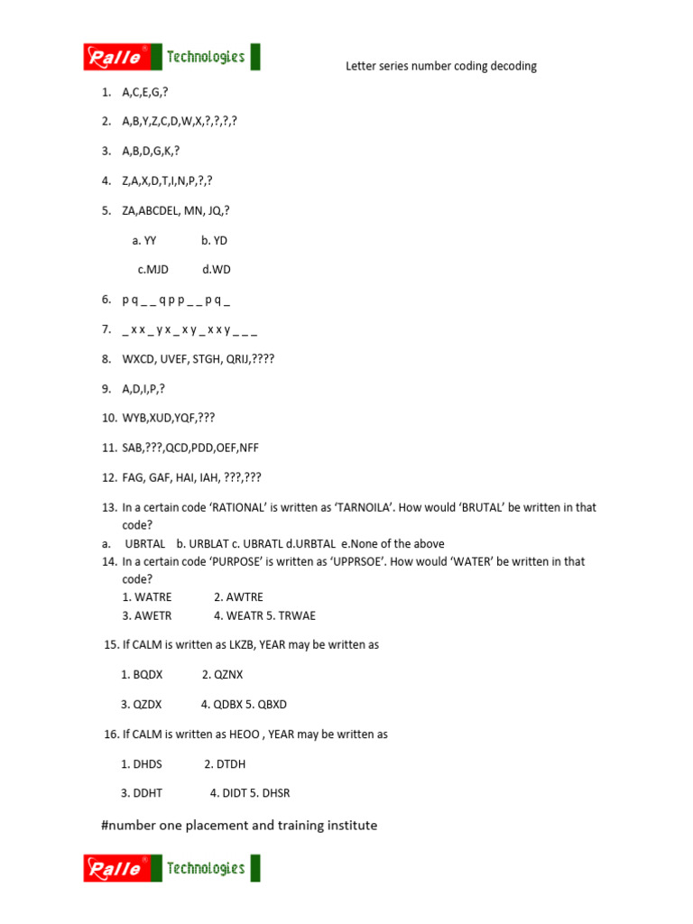 Course Letter Number Series Coding Decoding Material | PDF