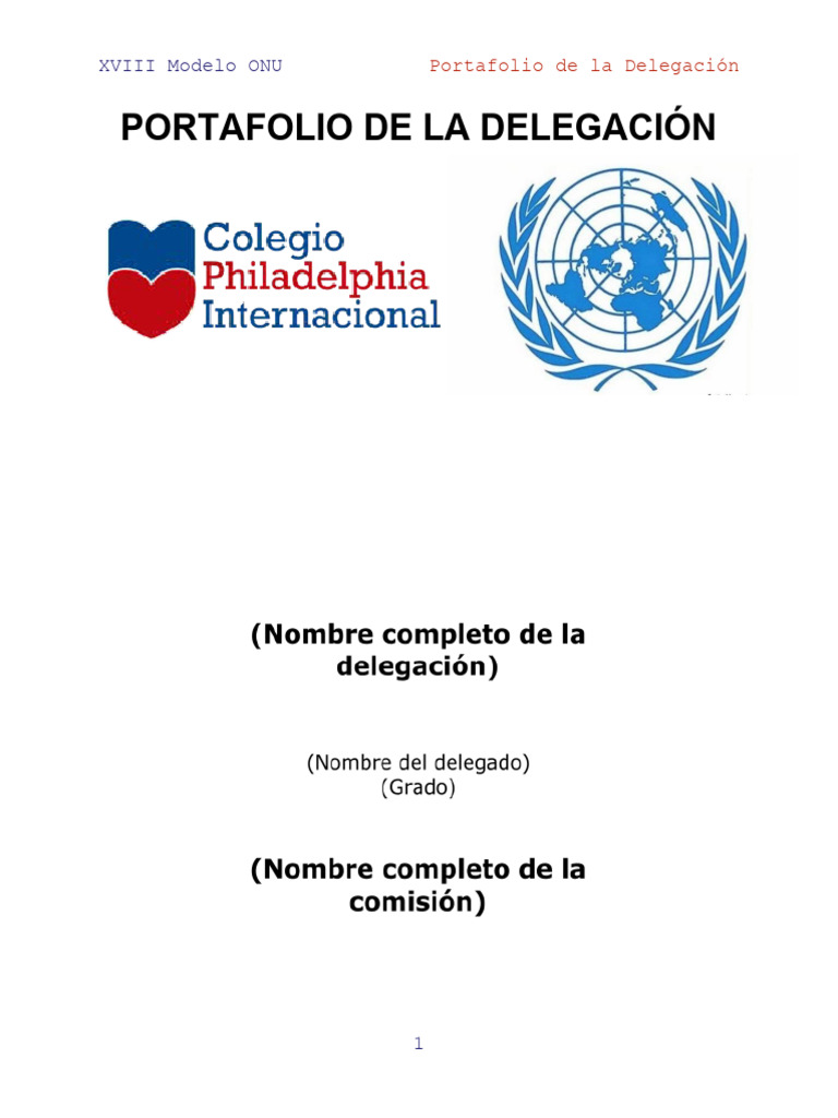 Portafolio Delegación XVIII Modelo ONU | PDF