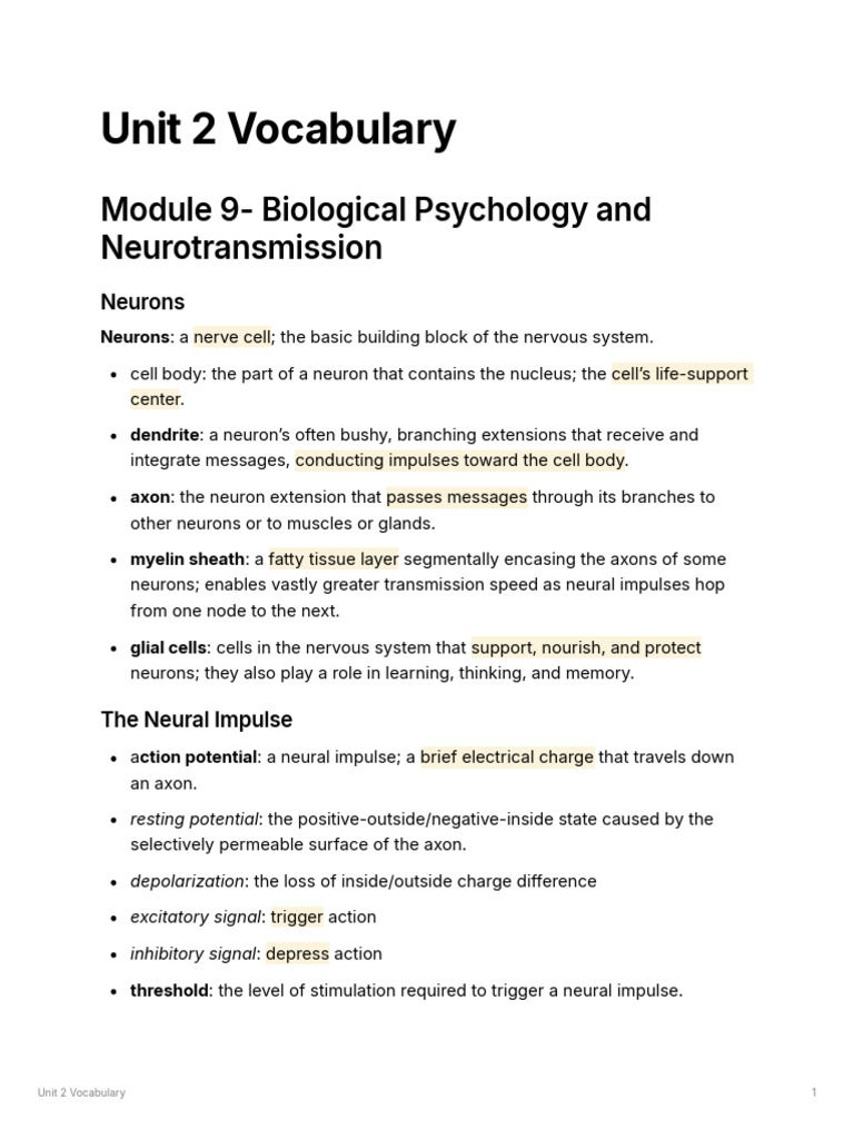 Unit 2 Review | PDF | Neurotransmitter | Nervous System