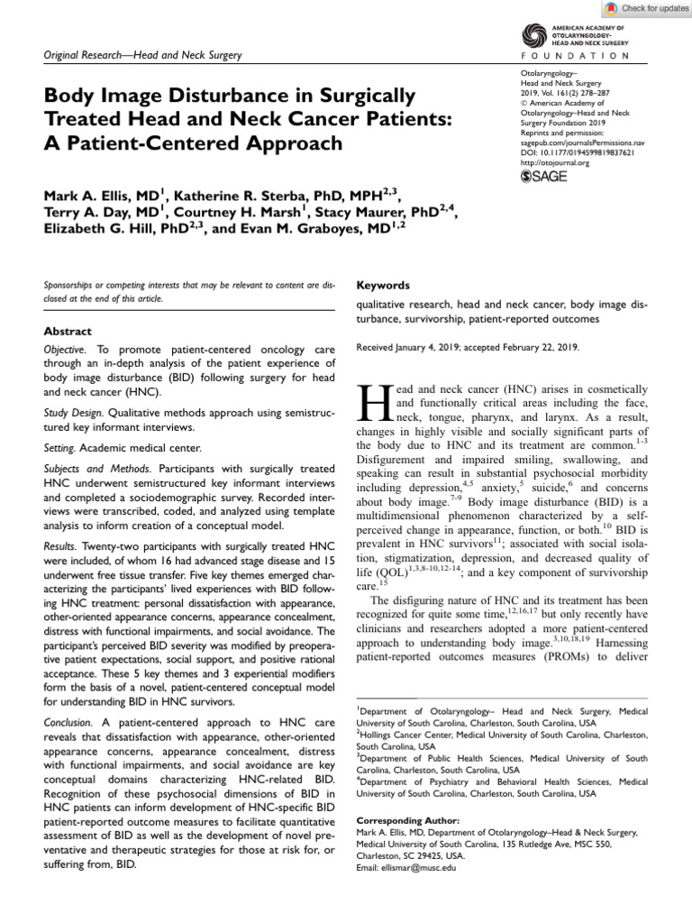 Otolaryngol - Head Neck Surg - 2019 - Ellis - Body Image Disturbance in ...