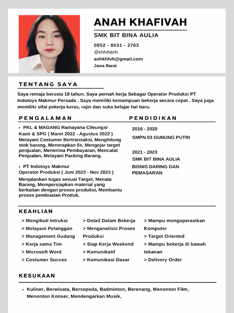 CV Anah Khafivah - 20240501 - 085839 - 0000 | PDF