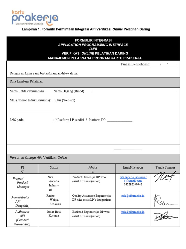 Template Form API Verifikasi Online Untuk LP Pengguna LMS Pijar Mahir | PDF