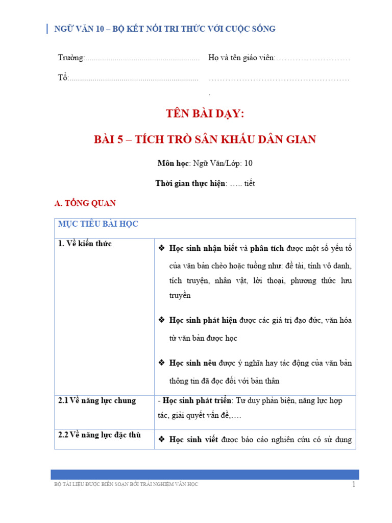 (W) K10 - KNTT - Bài 5. Tích trò sân khấu dân gian | PDF