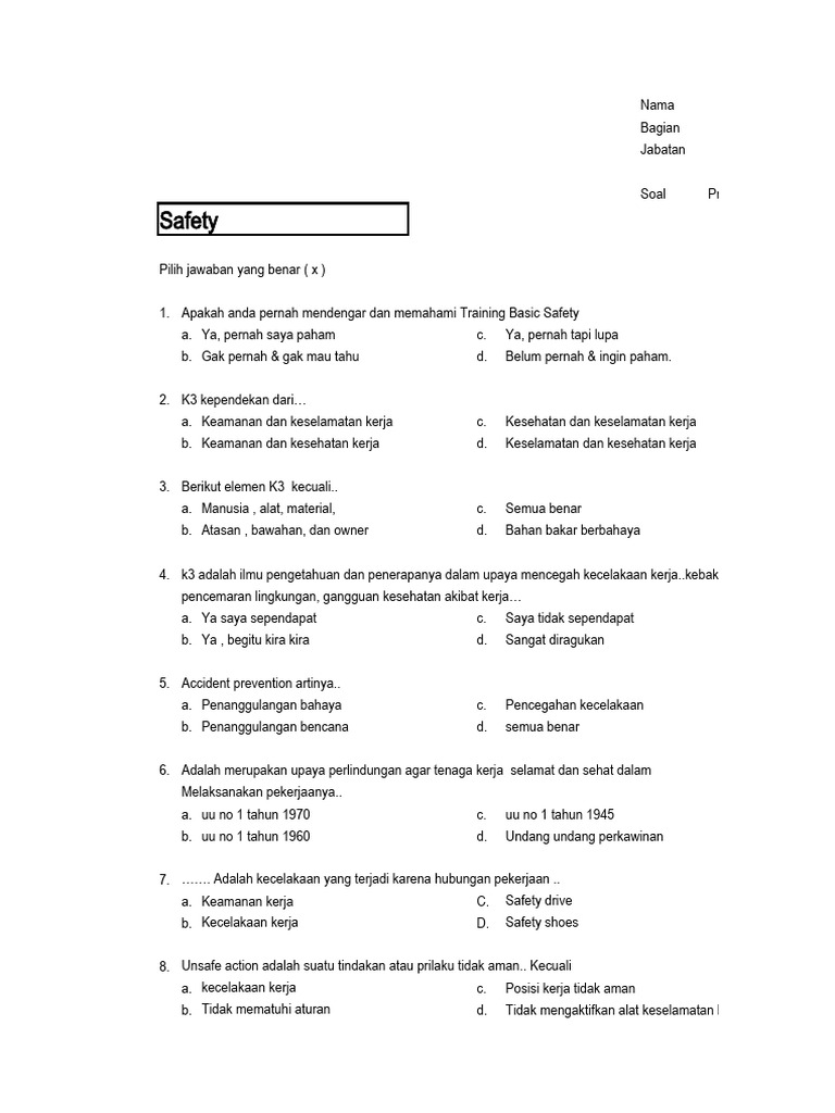 Lembar Soal k3 | PDF