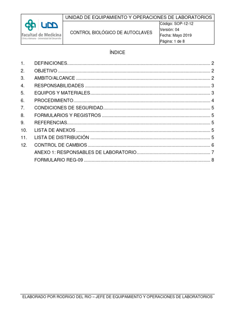 SOP 12 12.V04 Control Biológico de Autoclaves | PDF | Laboratorios ...