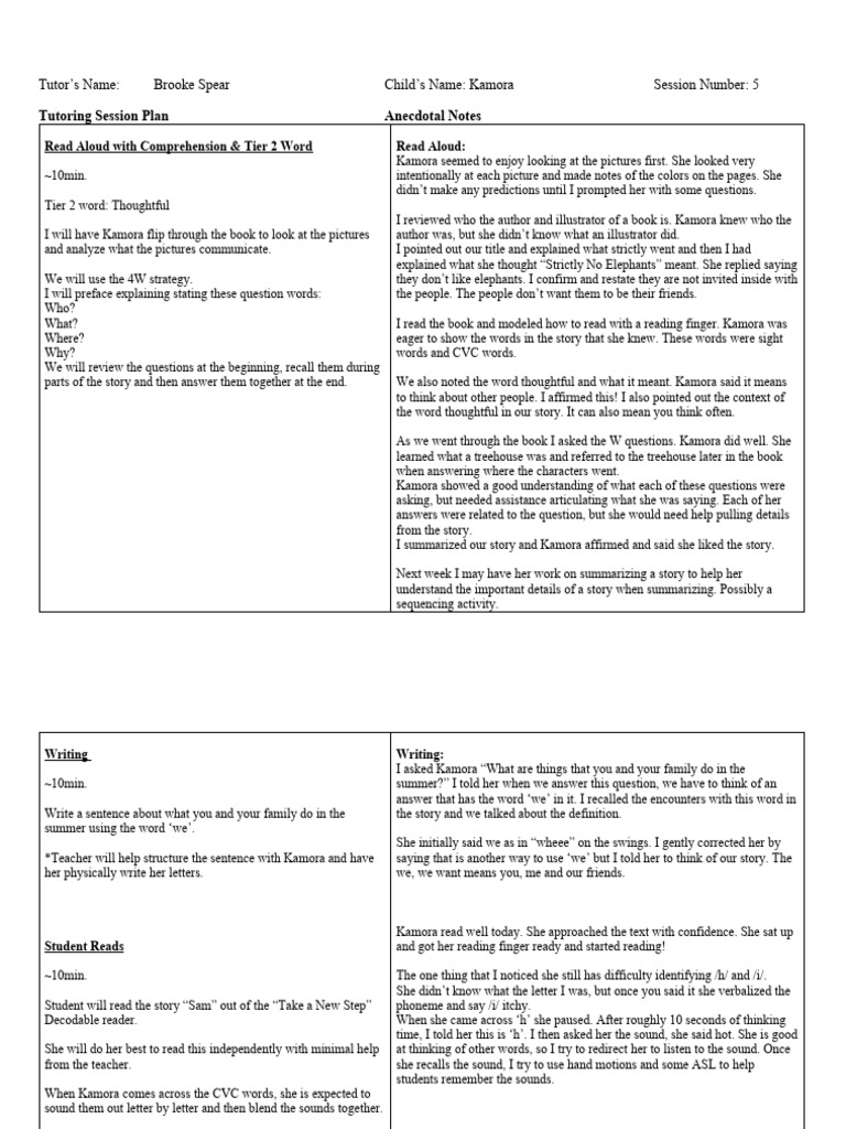 Tutoring Session 5 - Kamora | PDF | Word | Question