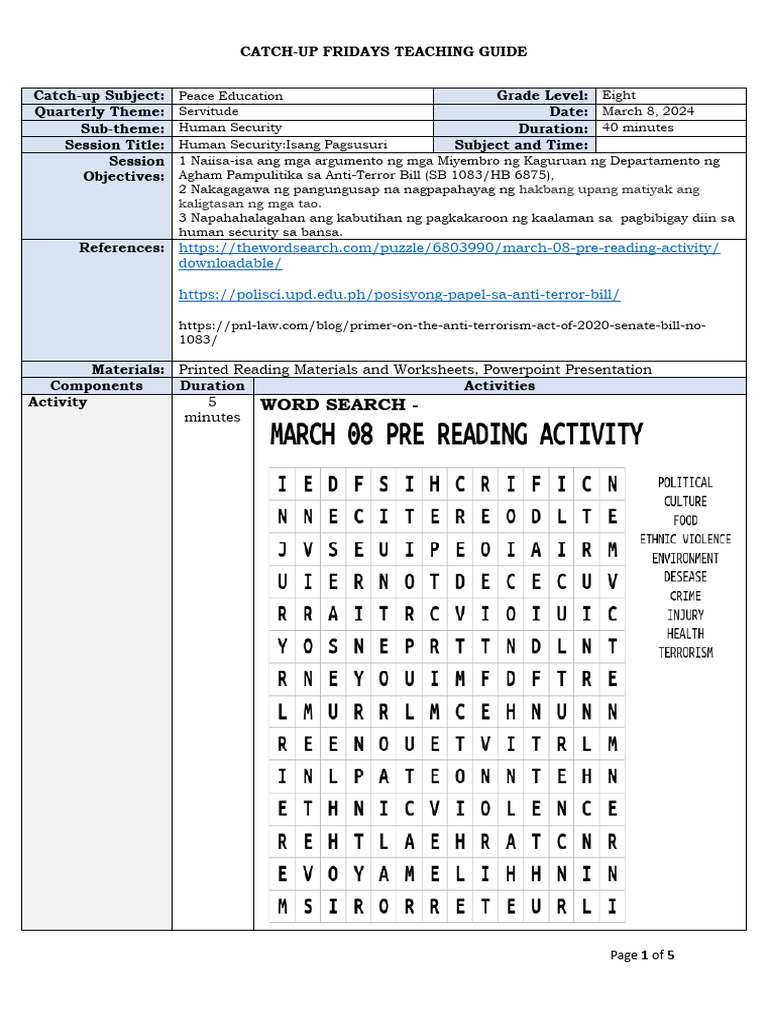 Grade 8 Peace Ed TG March 8 | PDF
