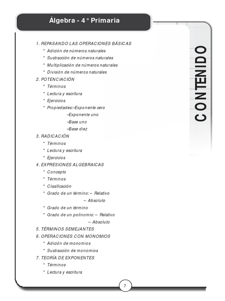 Álgebra - 4° Primaria | PDF | Factorización | Sustracción